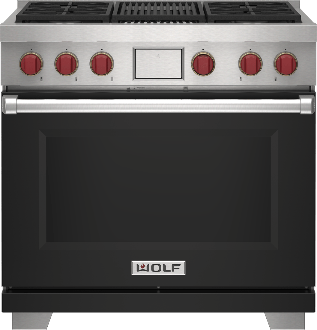 Estufa de energía dual de 36” de Wolf con 4 quemadores y asador ...
