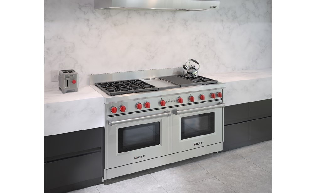 Estufa de gas de 60” - 6 quemadores - Asadora y plancha infrarrojas Wolf